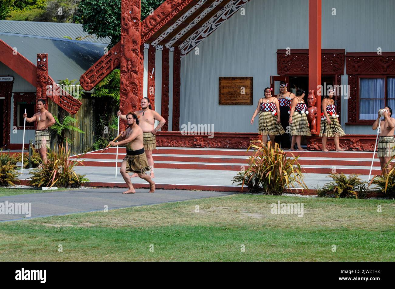 A group of Tamaki Maori dancers perform their traditional ceremony ...