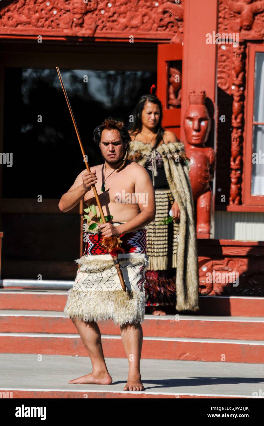 A Maori gives a Powwhiri ( ceremonial welcome ) as part of a 45 minute ...
