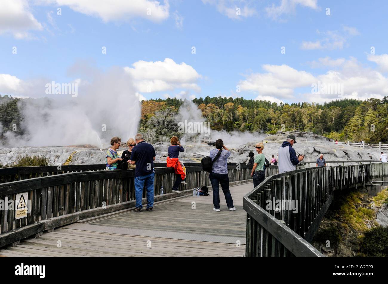 The Pohutu Geyser erupts about once or twice an hour sending about 30 ...