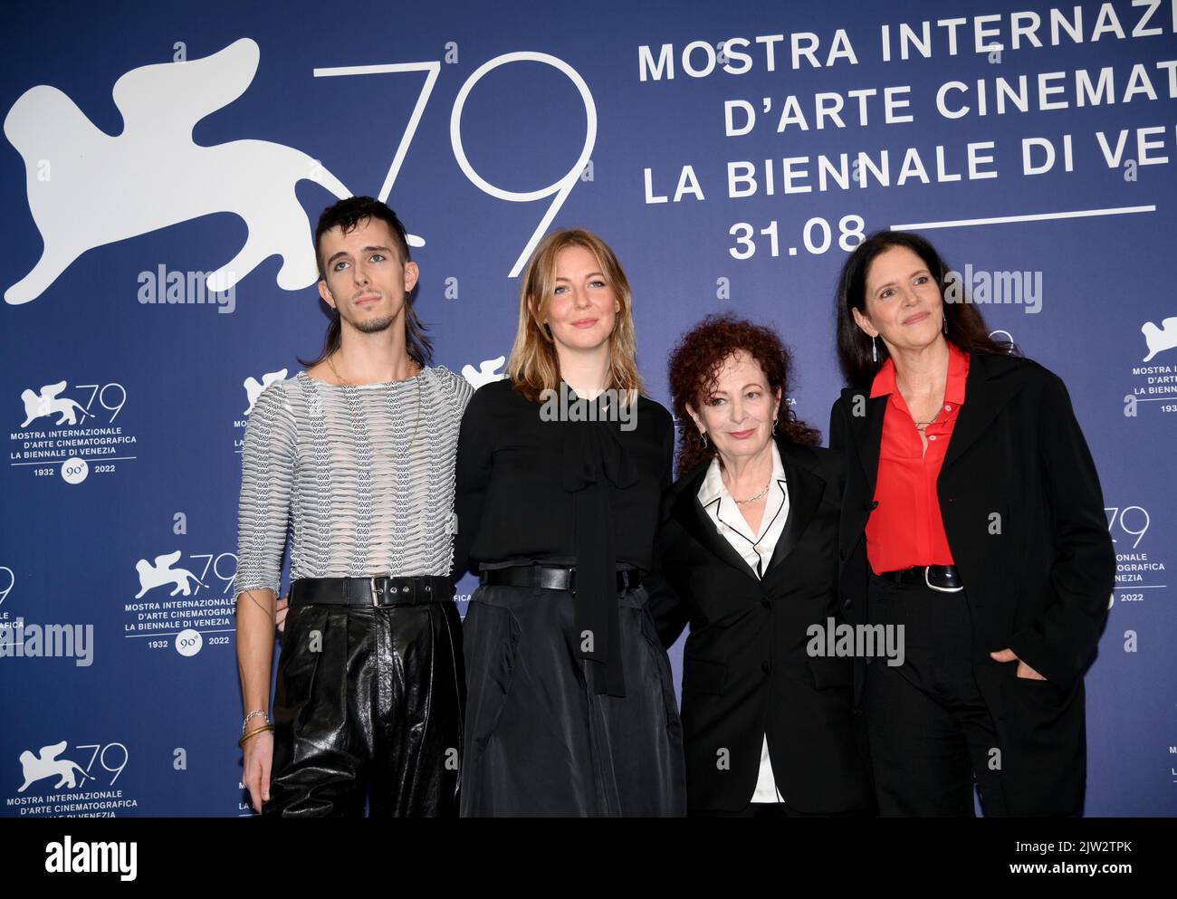 September 3, 2022, VENICE: (L-R) Harry Cullen, Megan Kapler, Nan Goldin ...