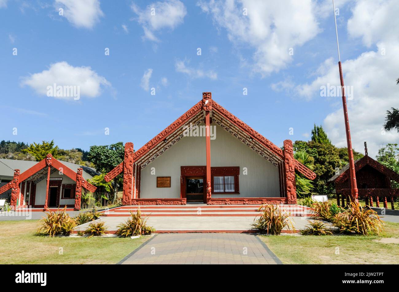 The reconstruction of an archway leading to the Wharenui (Maori Meeting ...