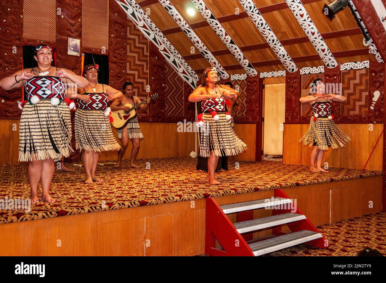 Tamaki Maori gives a cultural performance dance on stage inside the ...