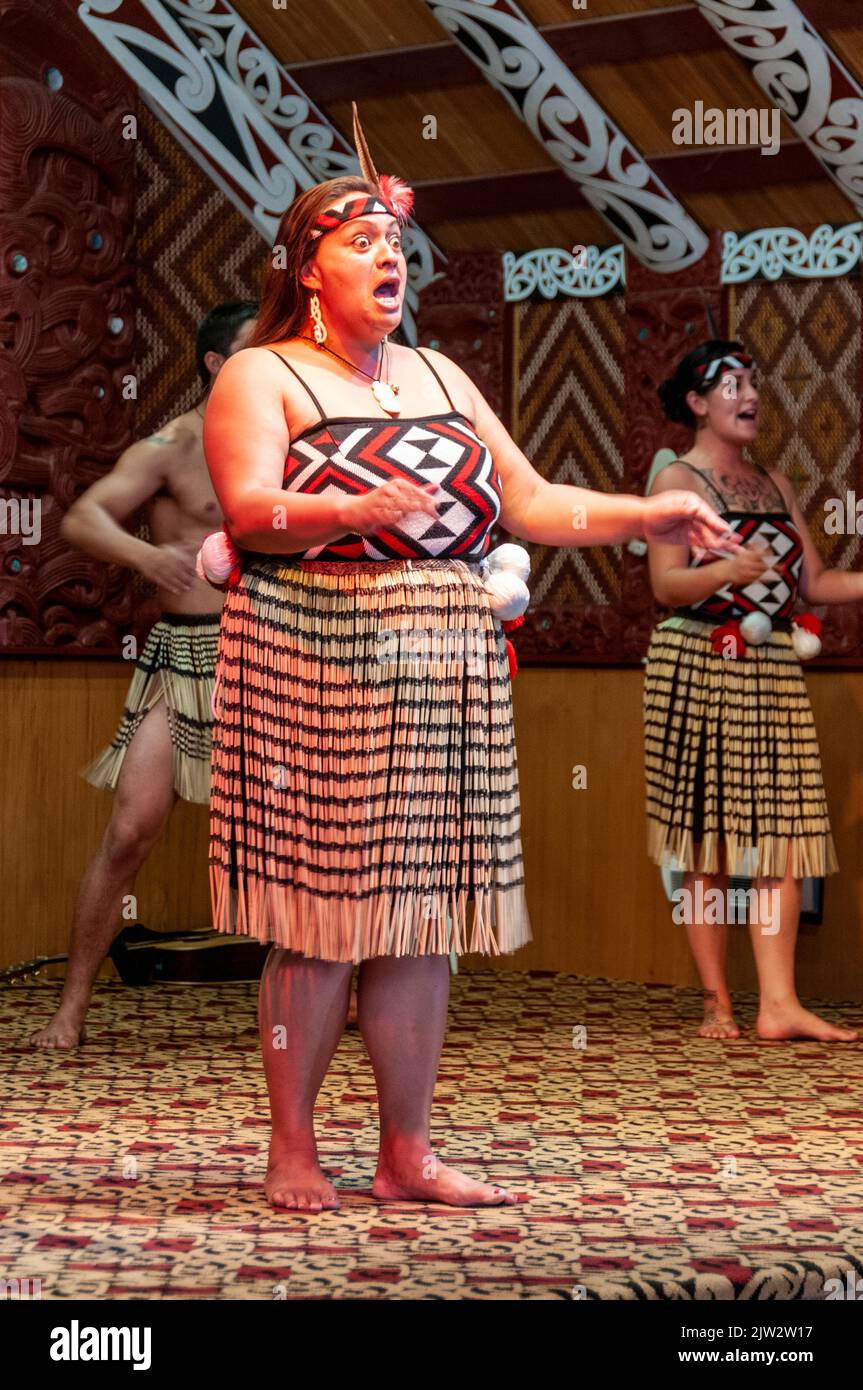 Tamaki Maori gives a cultural performance dance on stage inside the ...