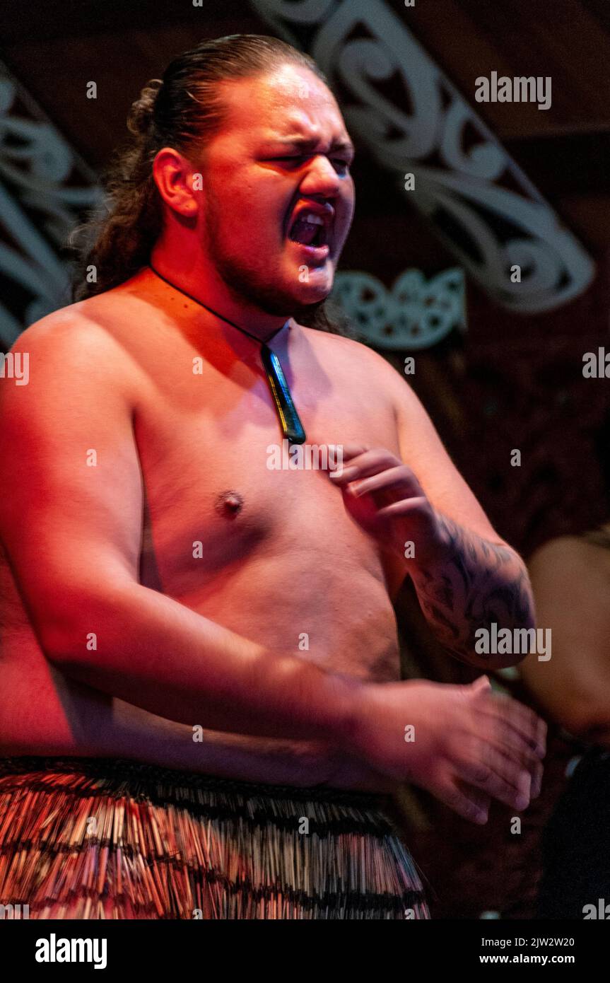 Tamaki Maori gives a cultural performance dance on stage inside the ...