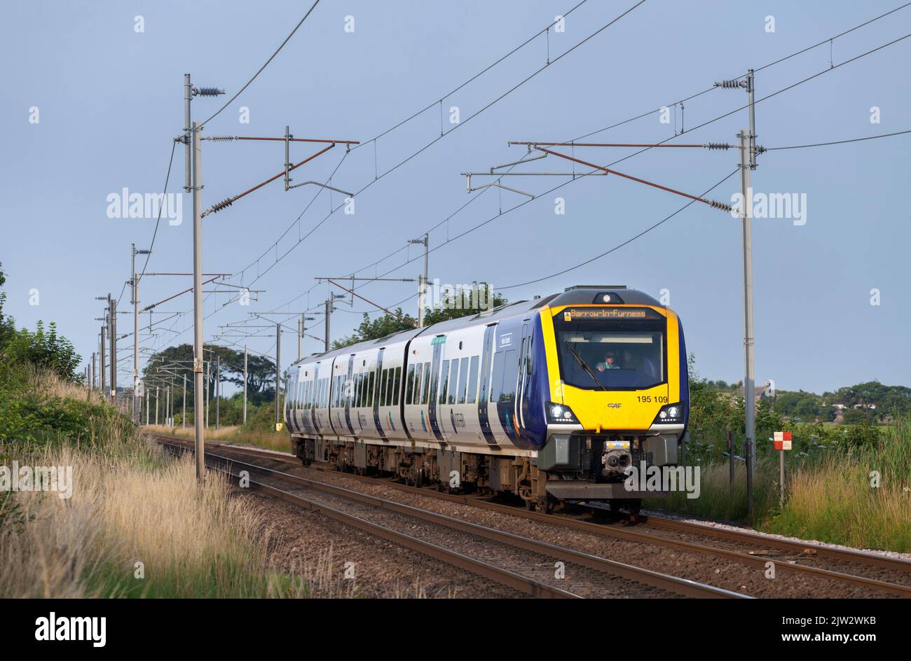 Northern Rail CAF class 195 diesel train 195109 on the electrified west ...