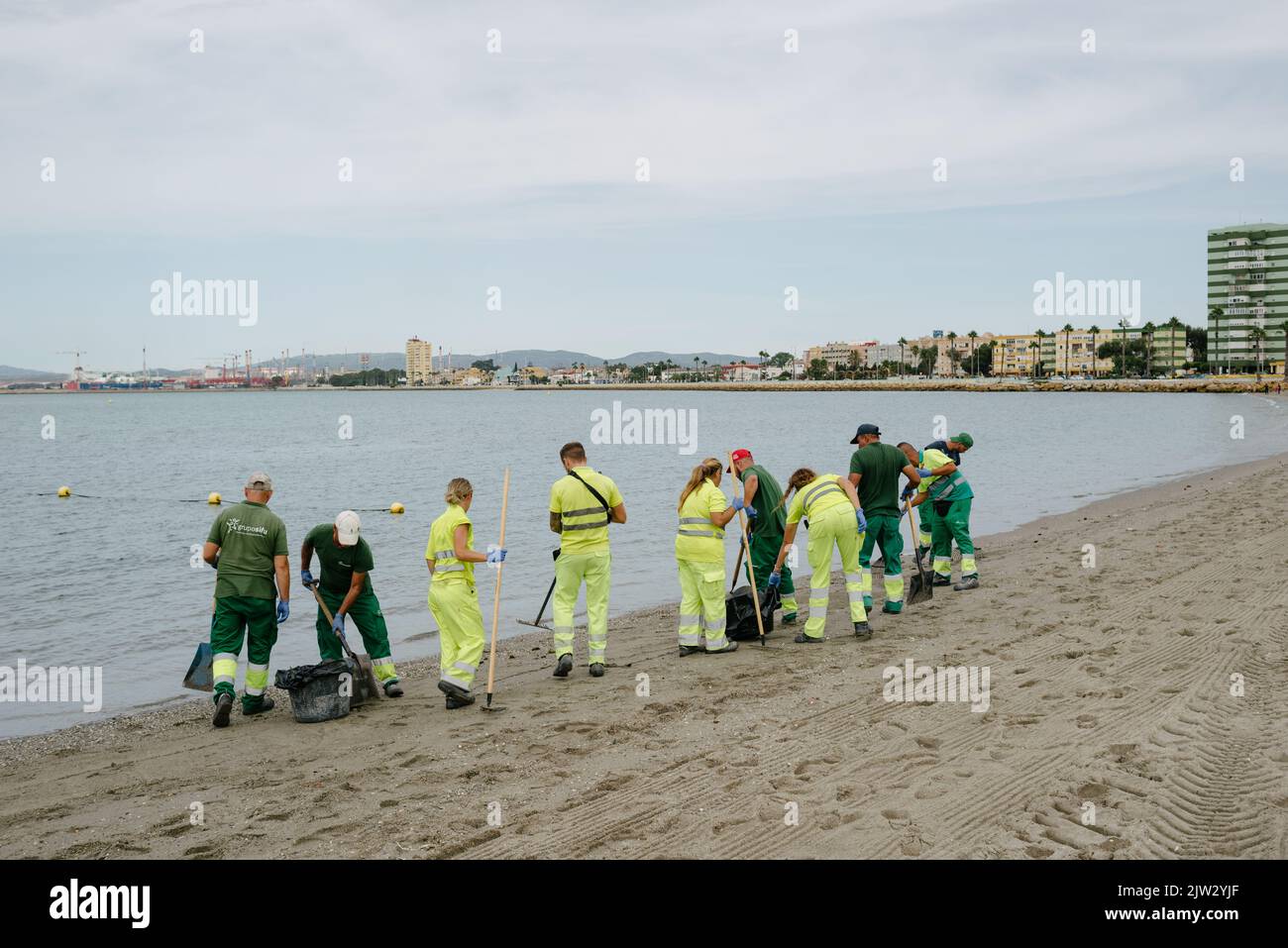 Cadiz, Spain, September 2, 2022. Crude oil spill in Gibraltar and the ...