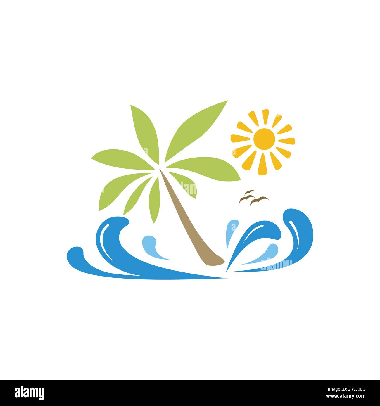 Cute Illustration Of Summer Vacation With Palm Trees, Ocean Waves And Sun Vector Desain Stock ...
