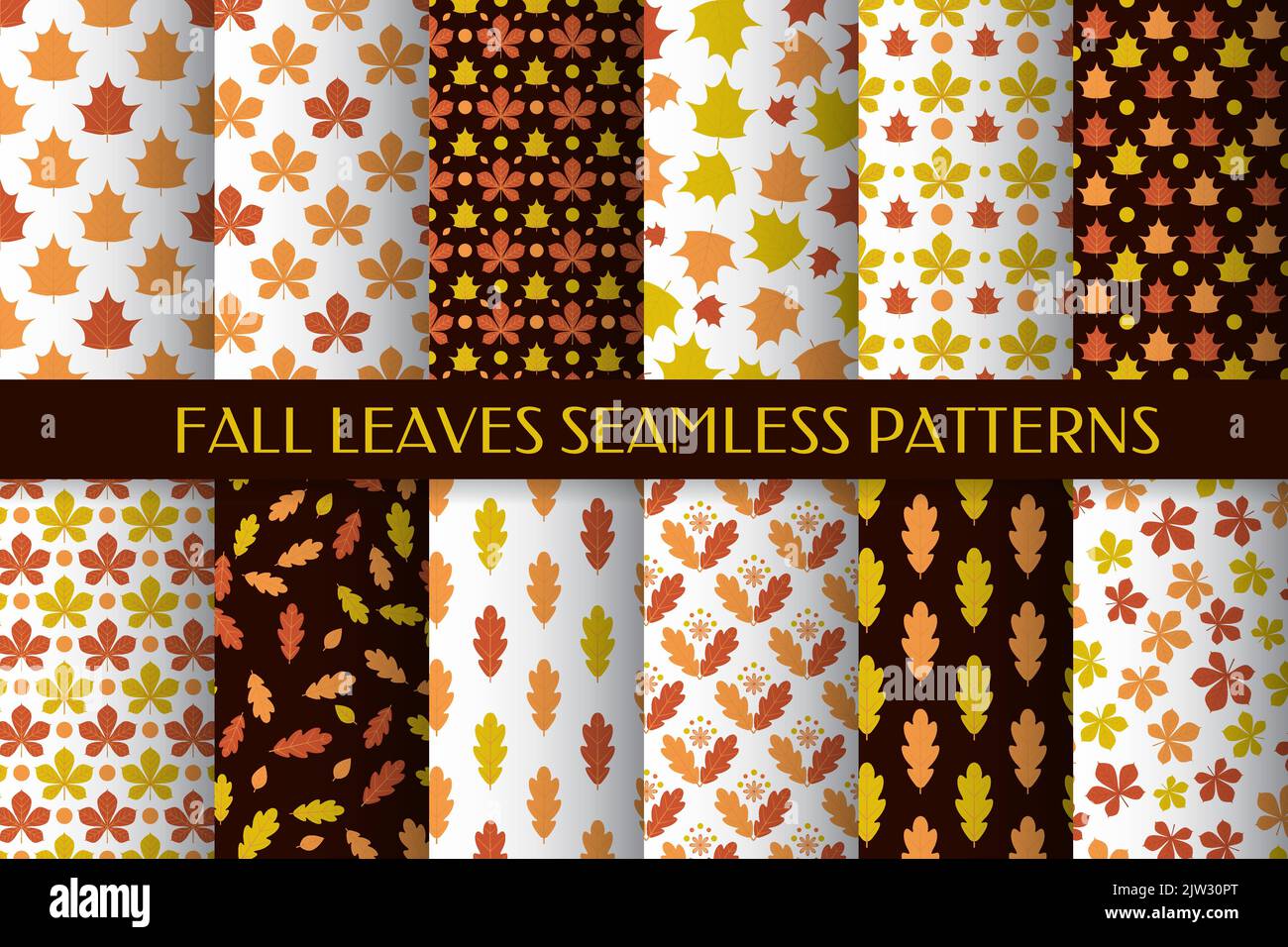 Fall leaves seamless pattern set. Autumn vector background for fabric ...