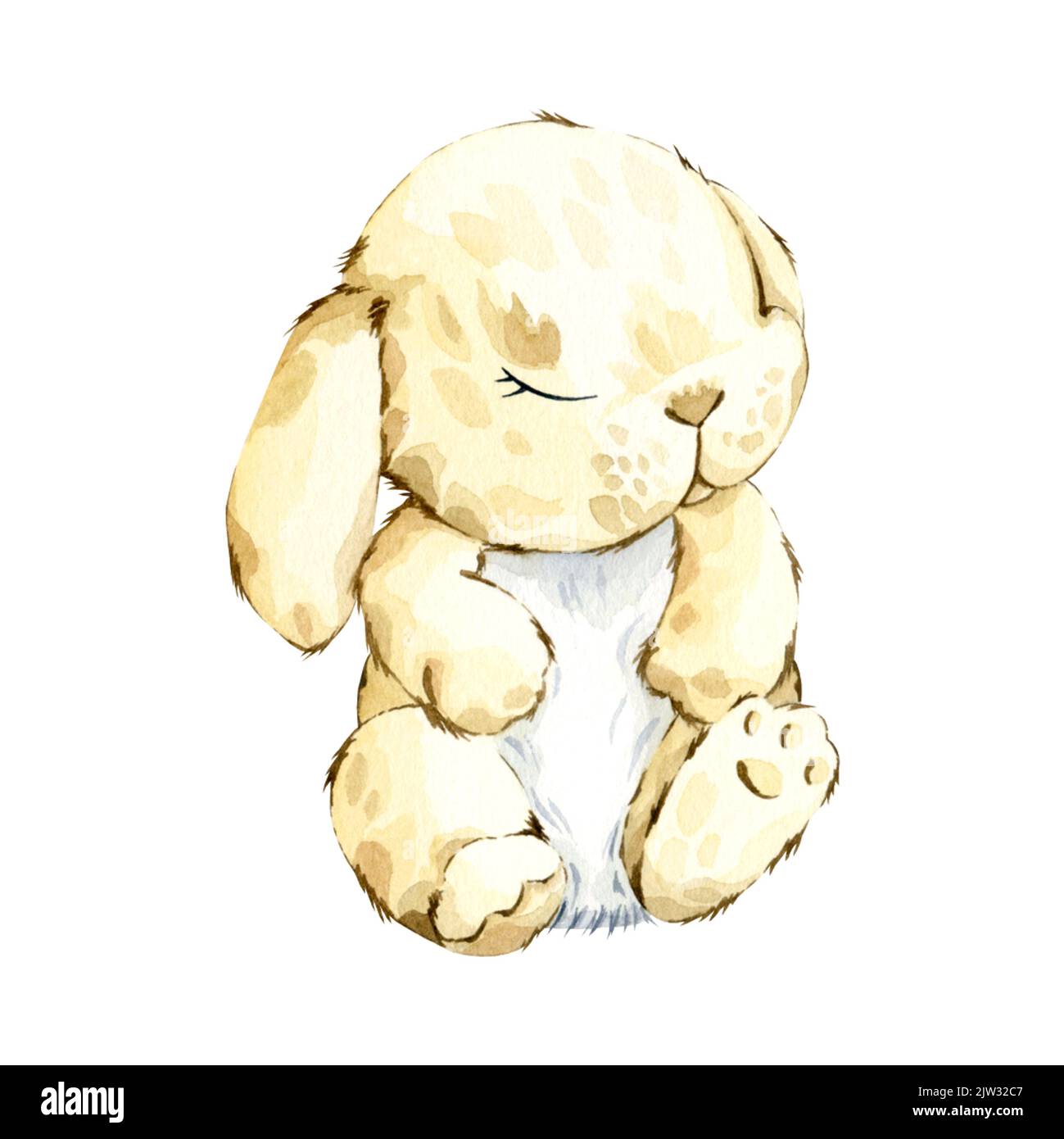 Watercolor cute sleeping bunny. Hand drawn Christmas bunny illustration ...