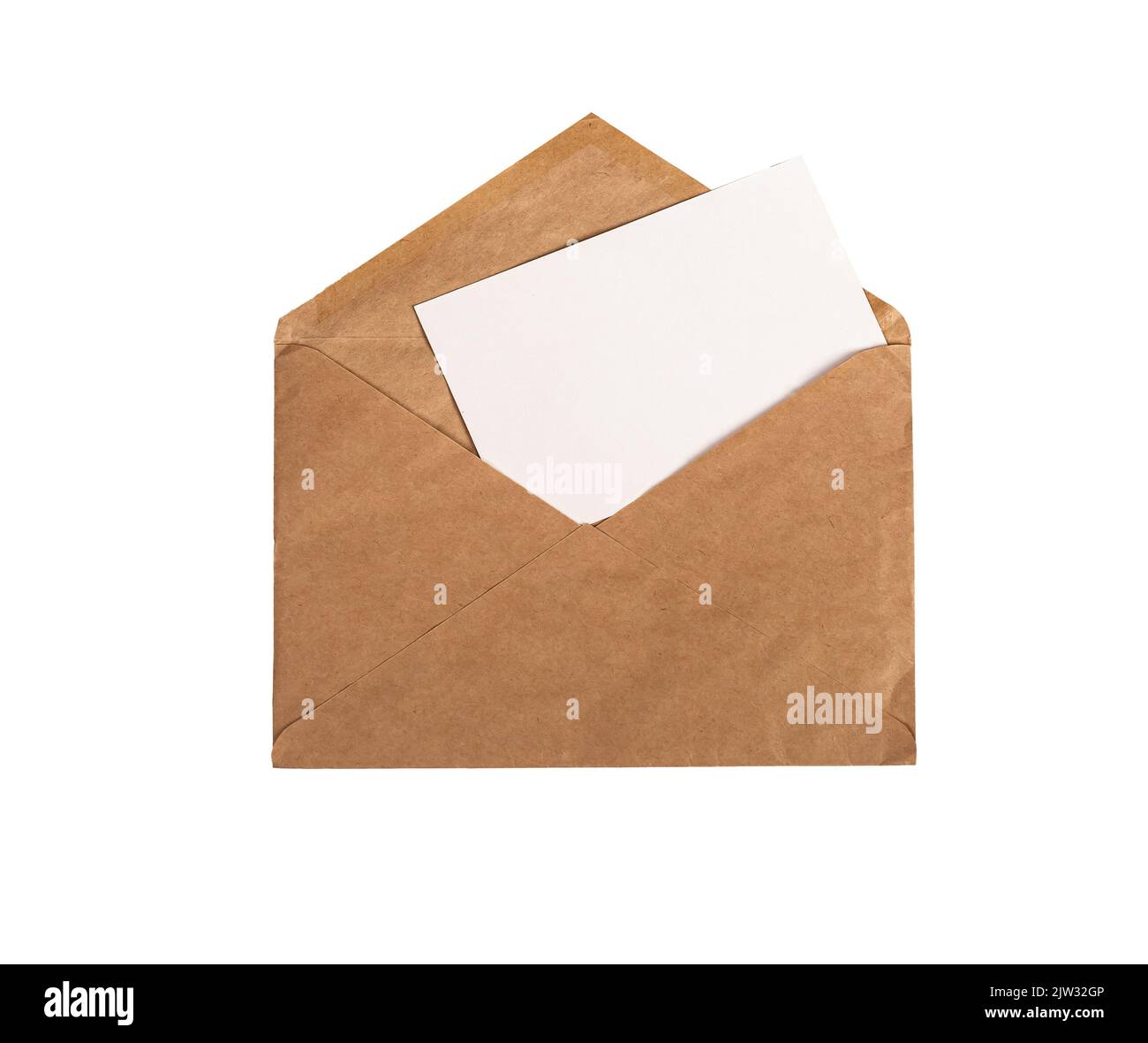 Kraft envelope and paper sheet mockup inside isolated on white ...