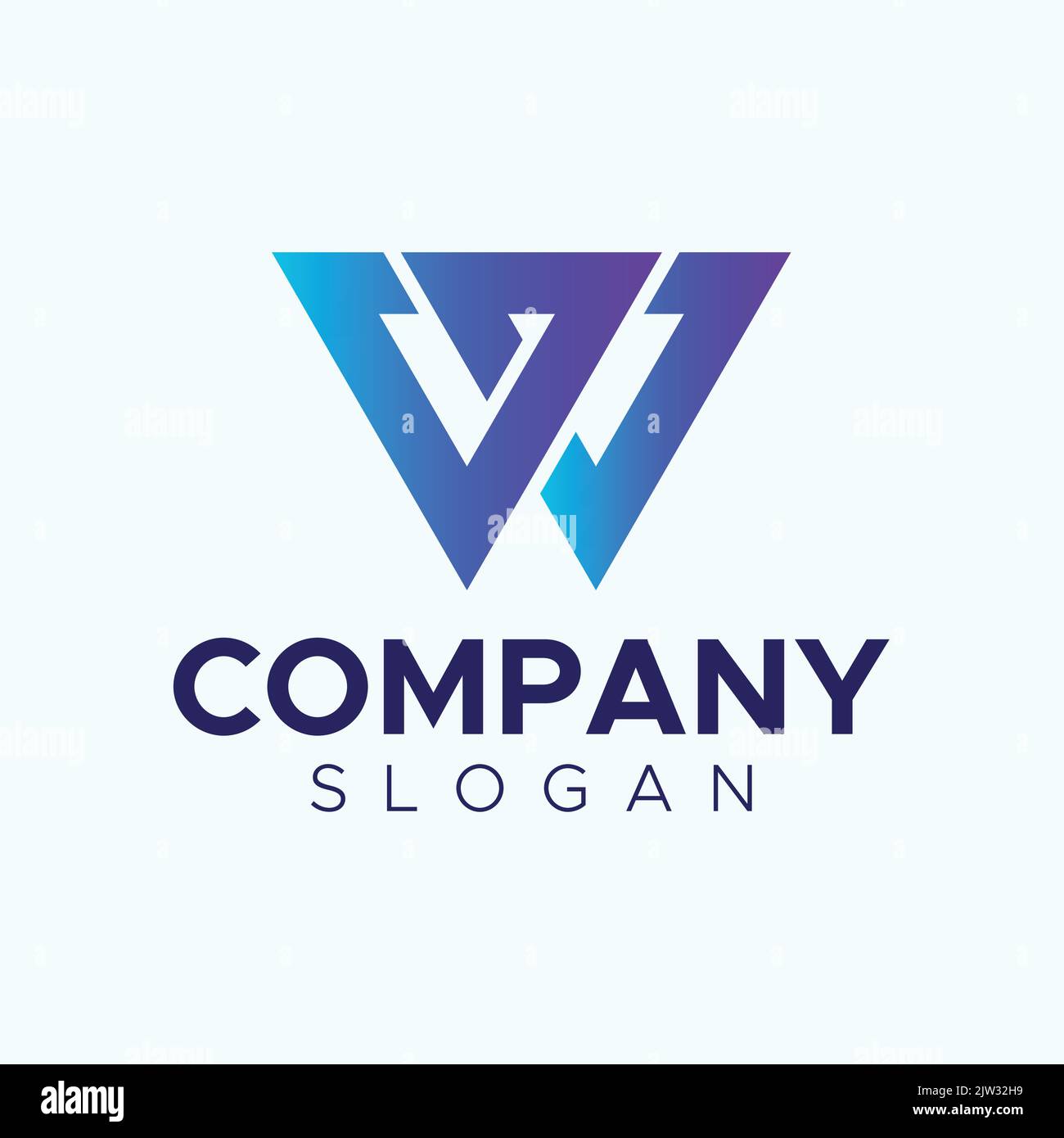 A logo of two blue triangles with an editable text "company' in the ...