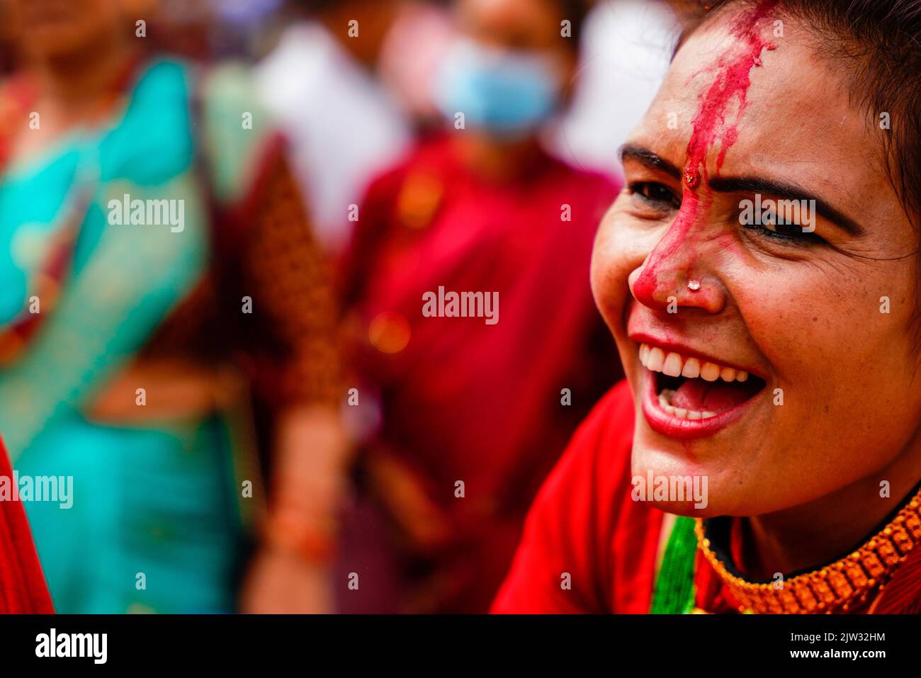 A devotee dances during the Gaura Parva festival in Kathmandu. The ...