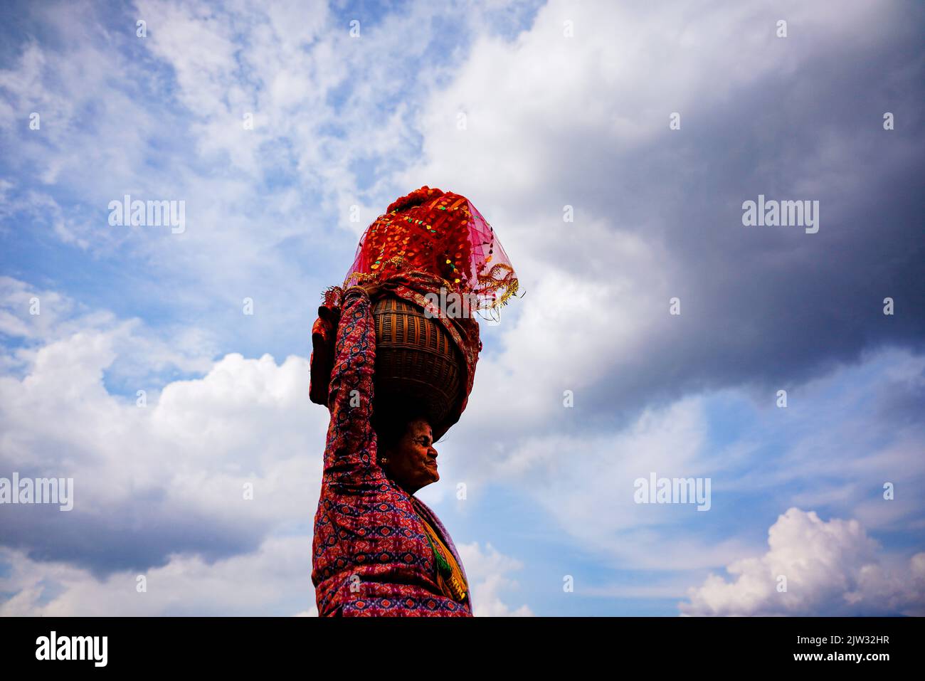 A devotee carrying the idol of goddess Gaura dances during the Gaura ...
