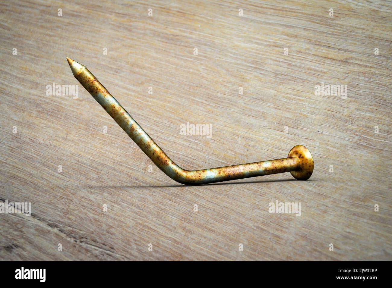 Rusty old bent metal nail on the floor, illustration. Old nails and ...