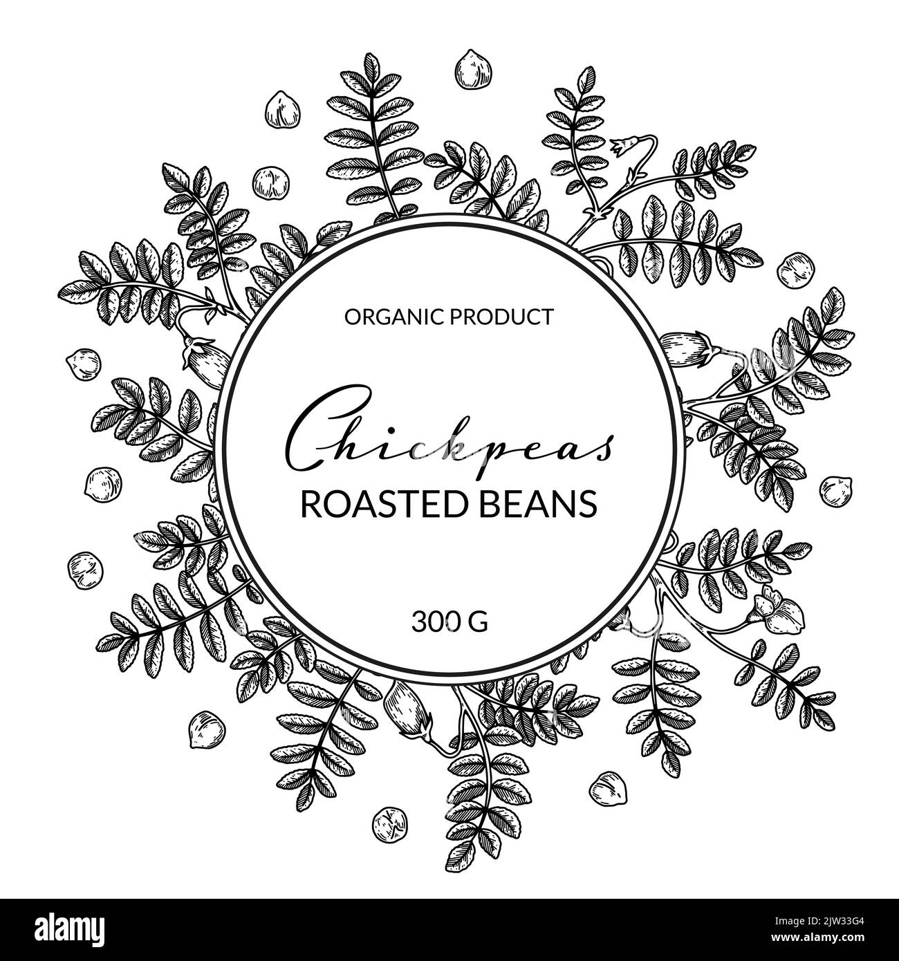 Hand drawn chickpeas botany frame. Vector illustration in sketch style ...