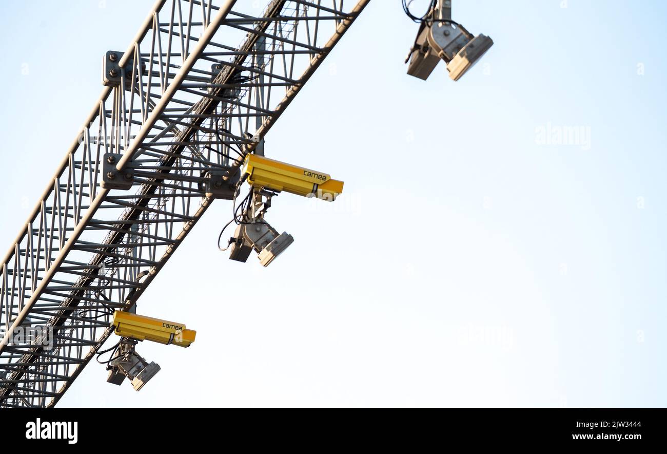 Warsaw, Poland - March 23, 2022: Cameras for the segmental speed ...