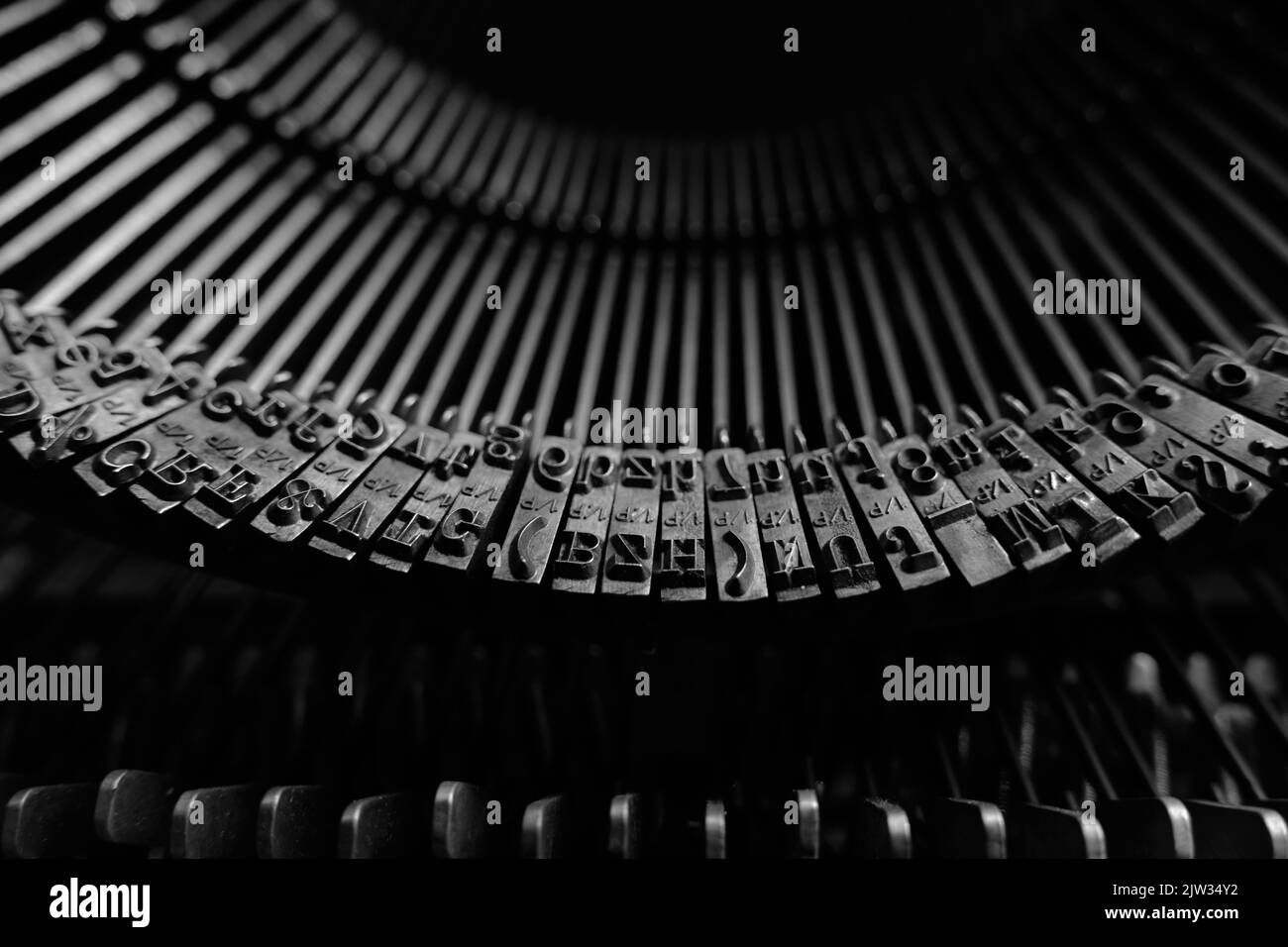 Mechanical hammers with alphabet for typing old typewriter Stock Photo ...