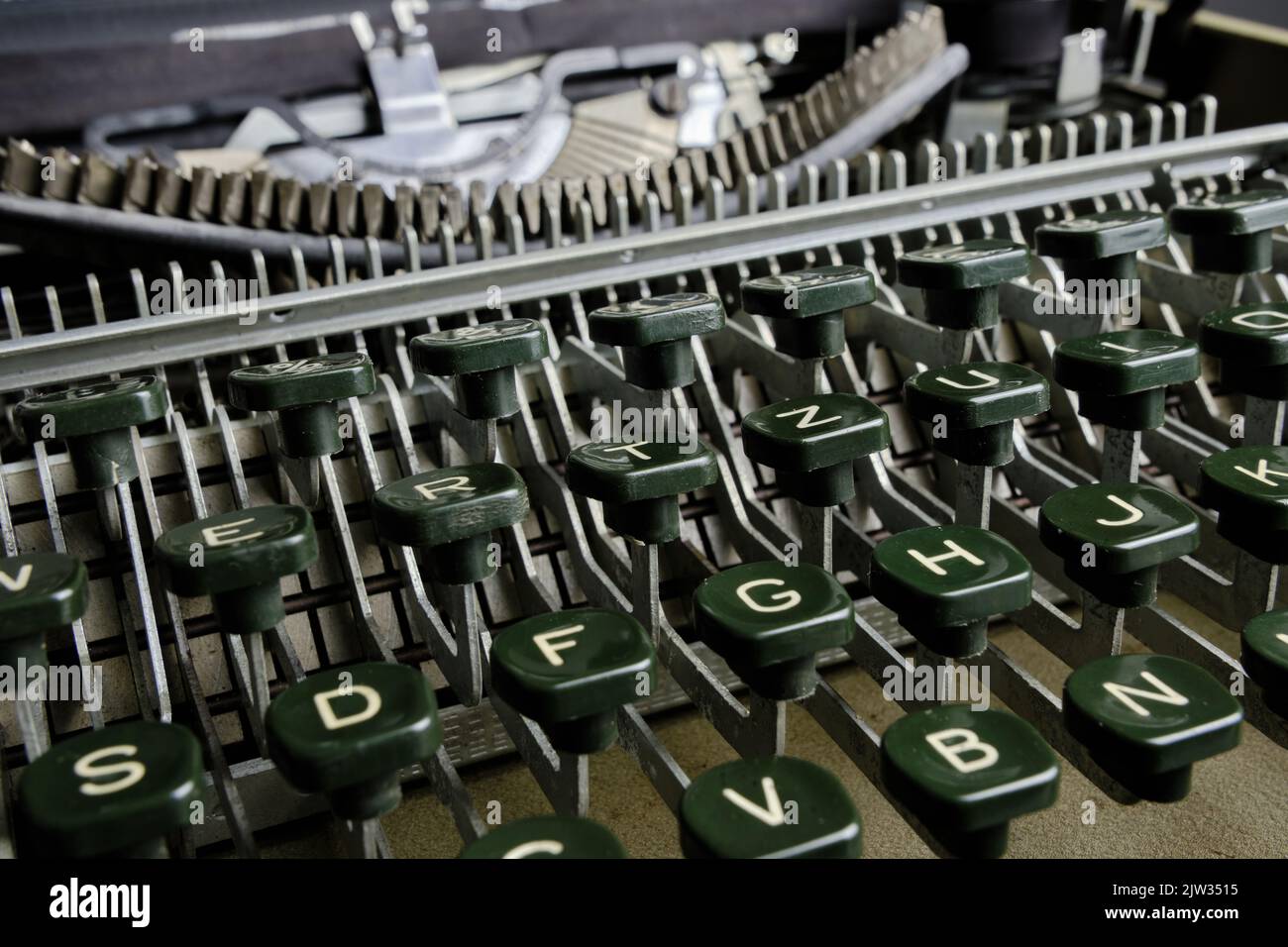 Old retro typewriter with mechanical keyboard with alphabet Stock Photo ...