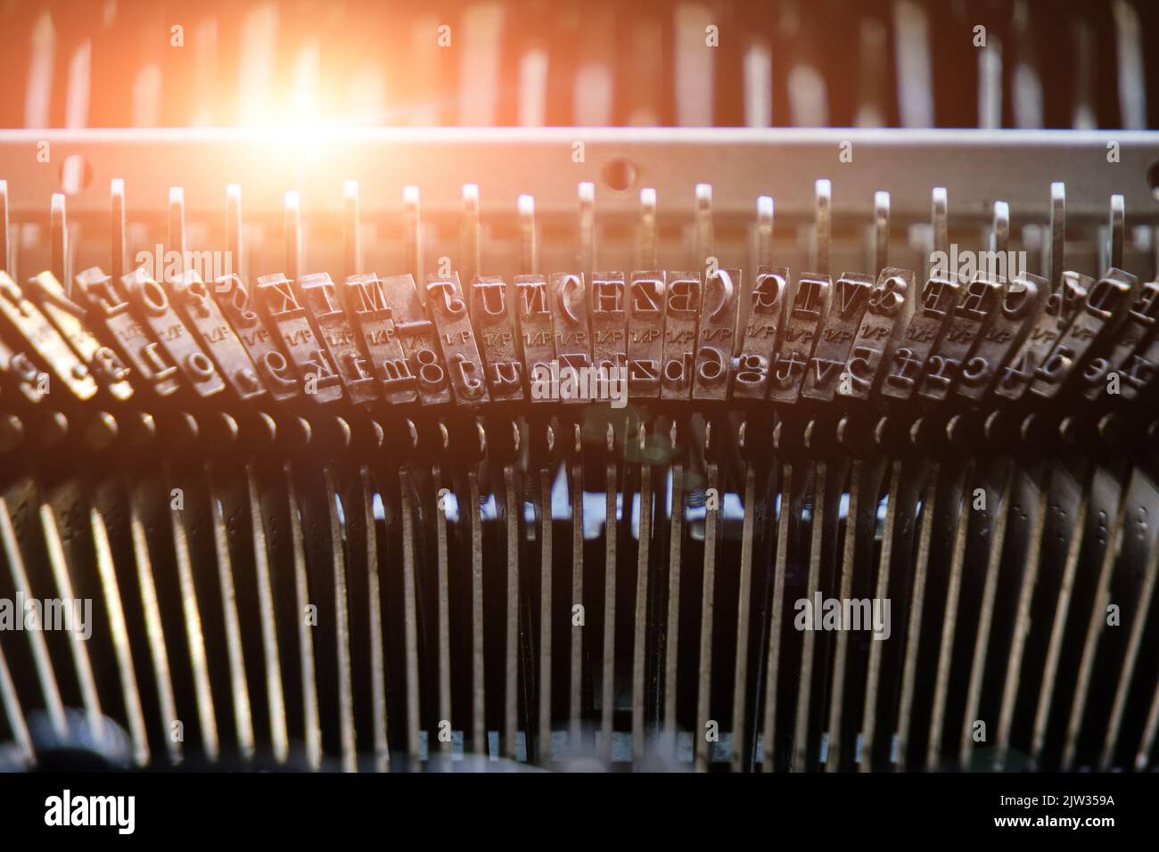 Mechanical hammers with alphabet for typing old typewriter Stock Photo ...