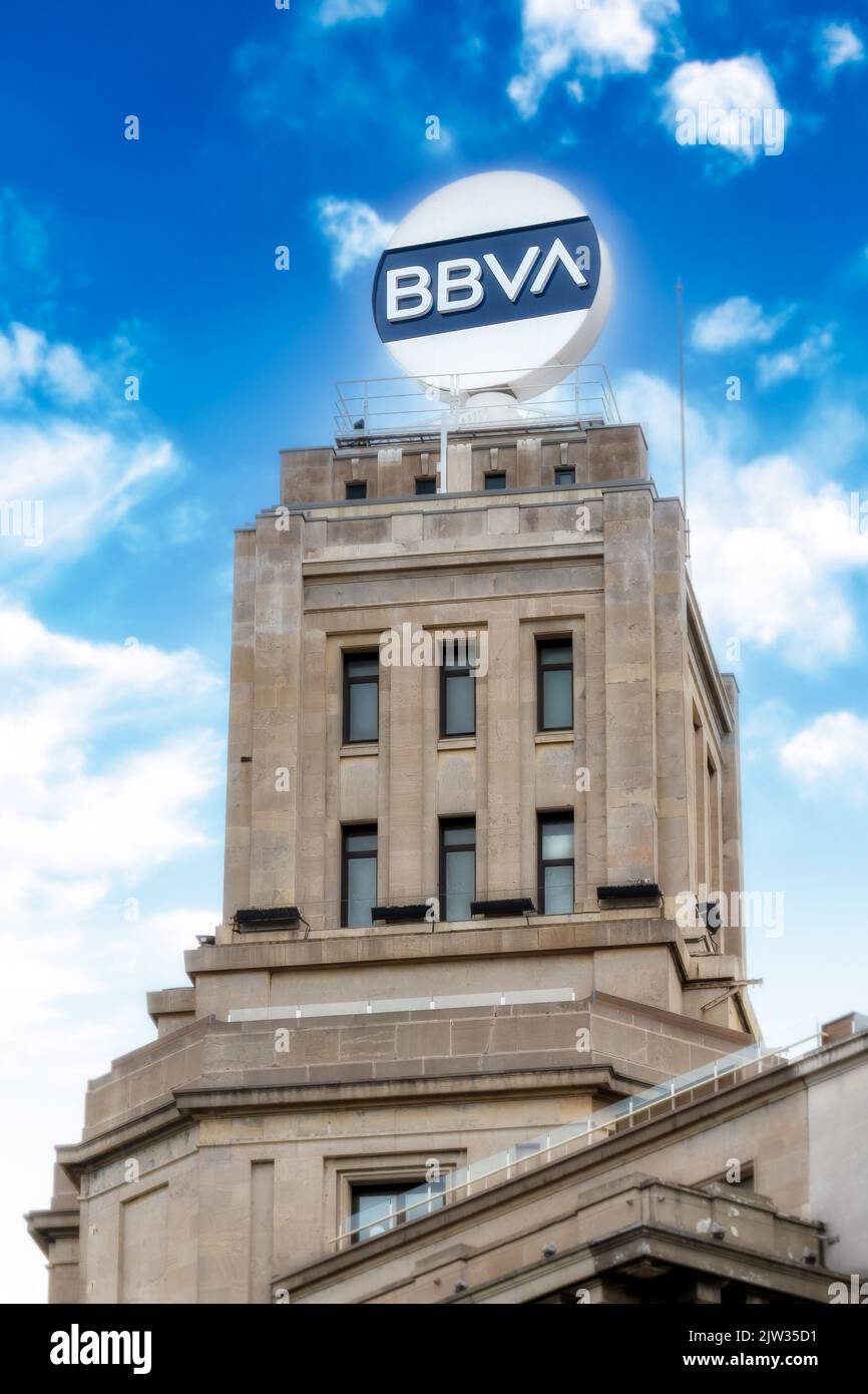 Logo or sign of the BBVA Spanish bank, Barcelona, Spain Stock Photo - Alamy