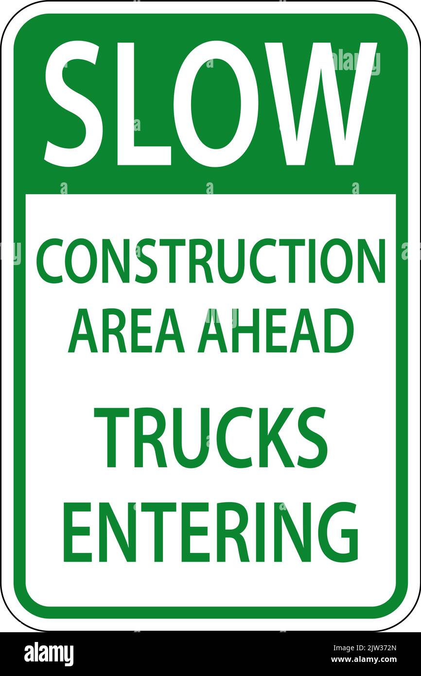 Slow Construction Area Ahead Sign On White Background Stock Vector ...