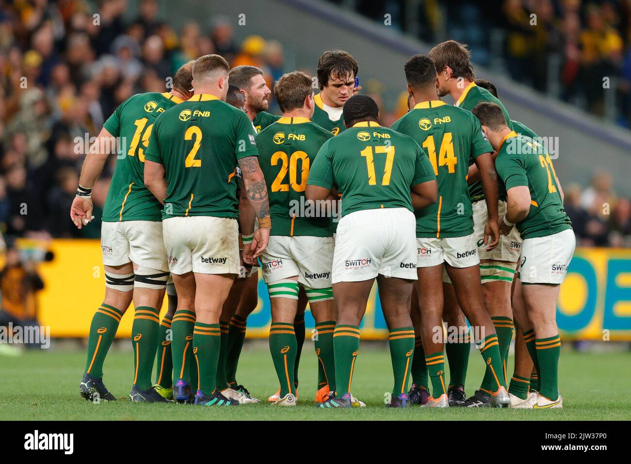 Sydney, Australia. 03rd Sep, 2022. Springbok players in a huddle during ...