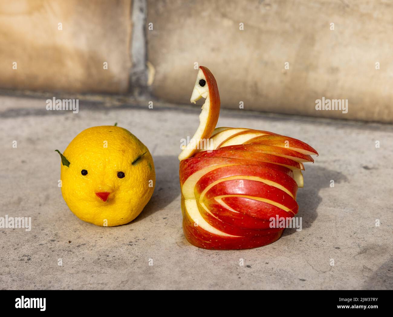Animal-shaped decorations made of fruits Stock Photo - Alamy