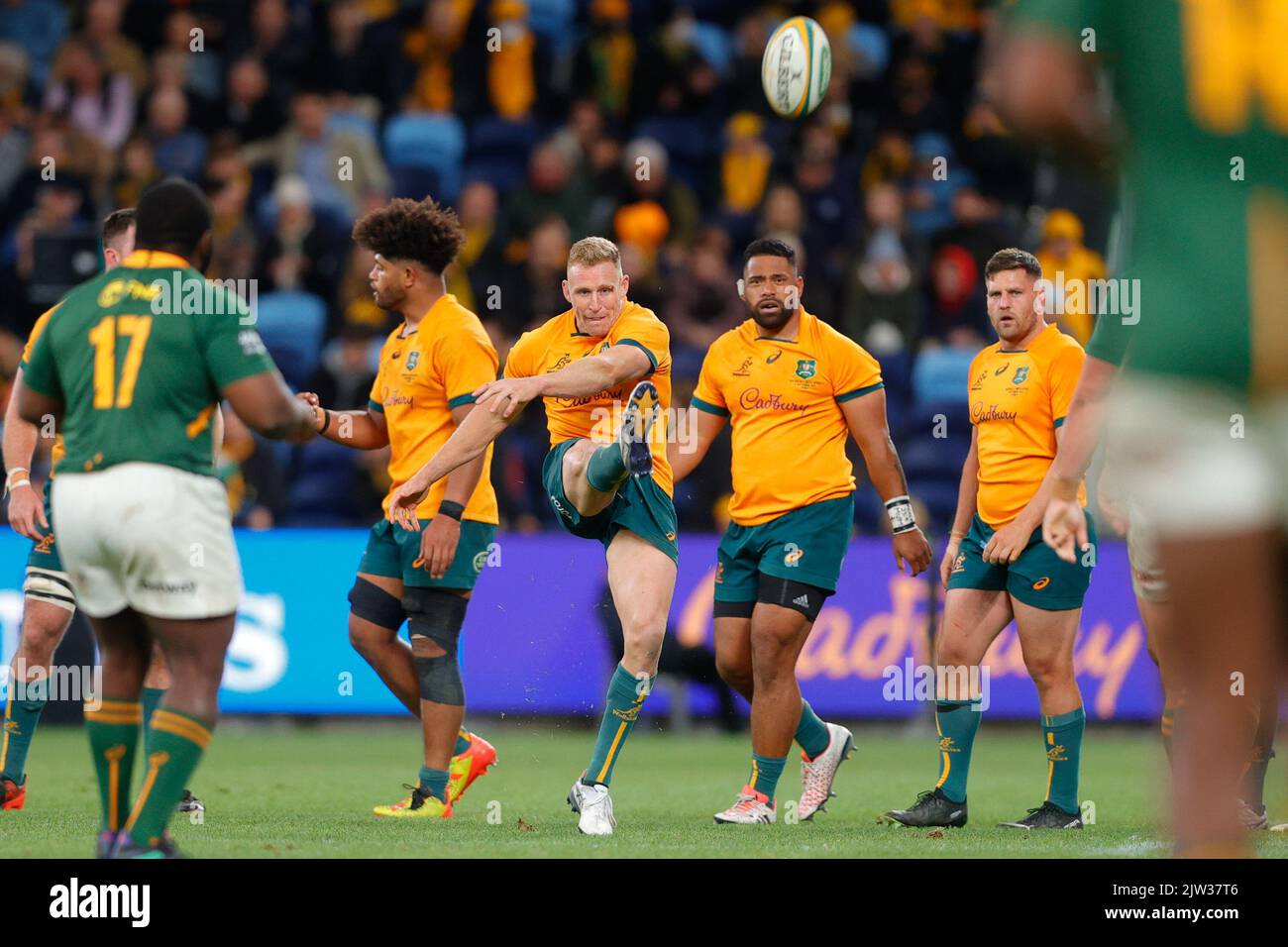 Sydney, Australia. 03rd Sep, 2022. Reece Hodge of Wallabies kicks in ...