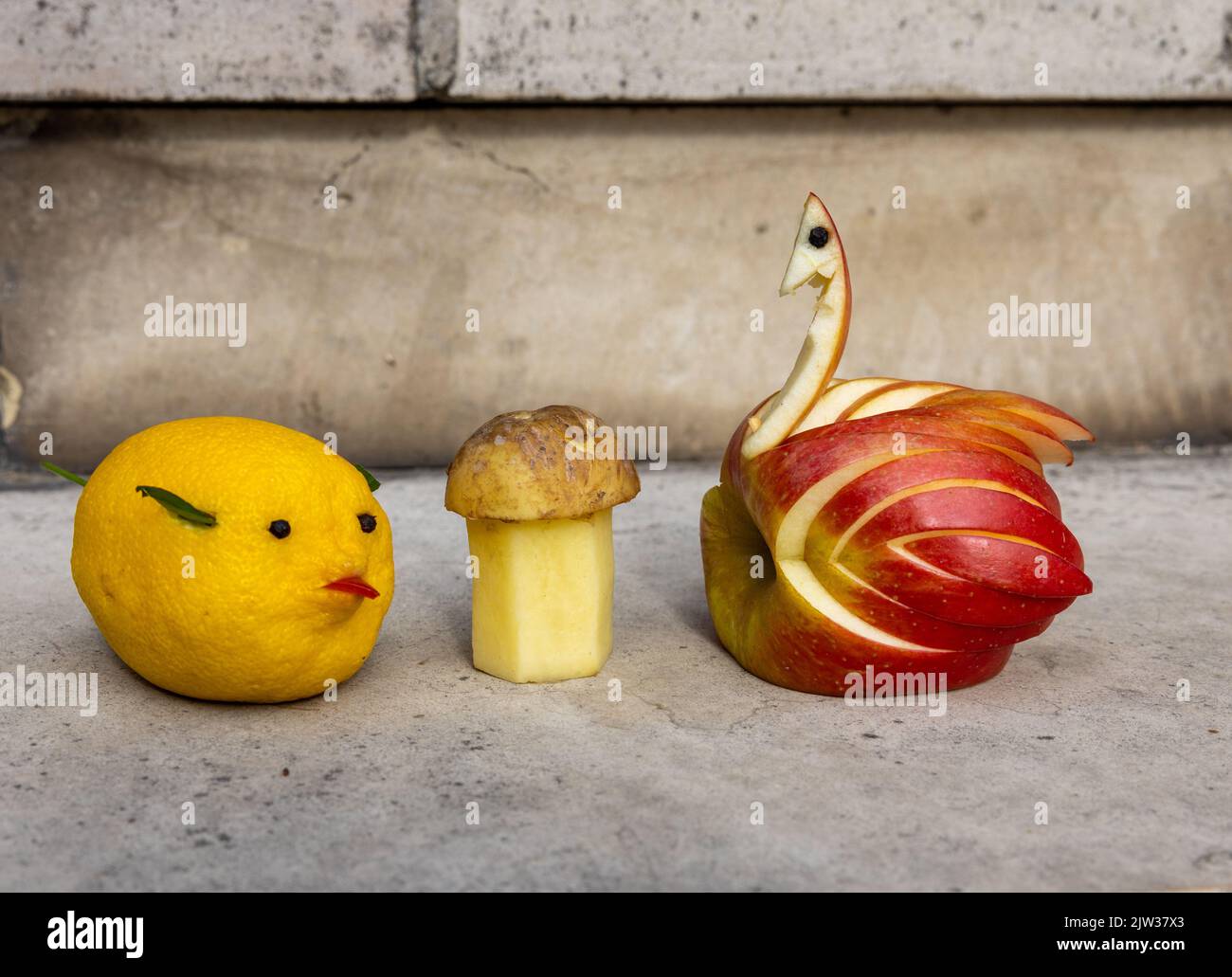 Animal-shaped decorations made of fruits and vegetables Stock Photo - Alamy