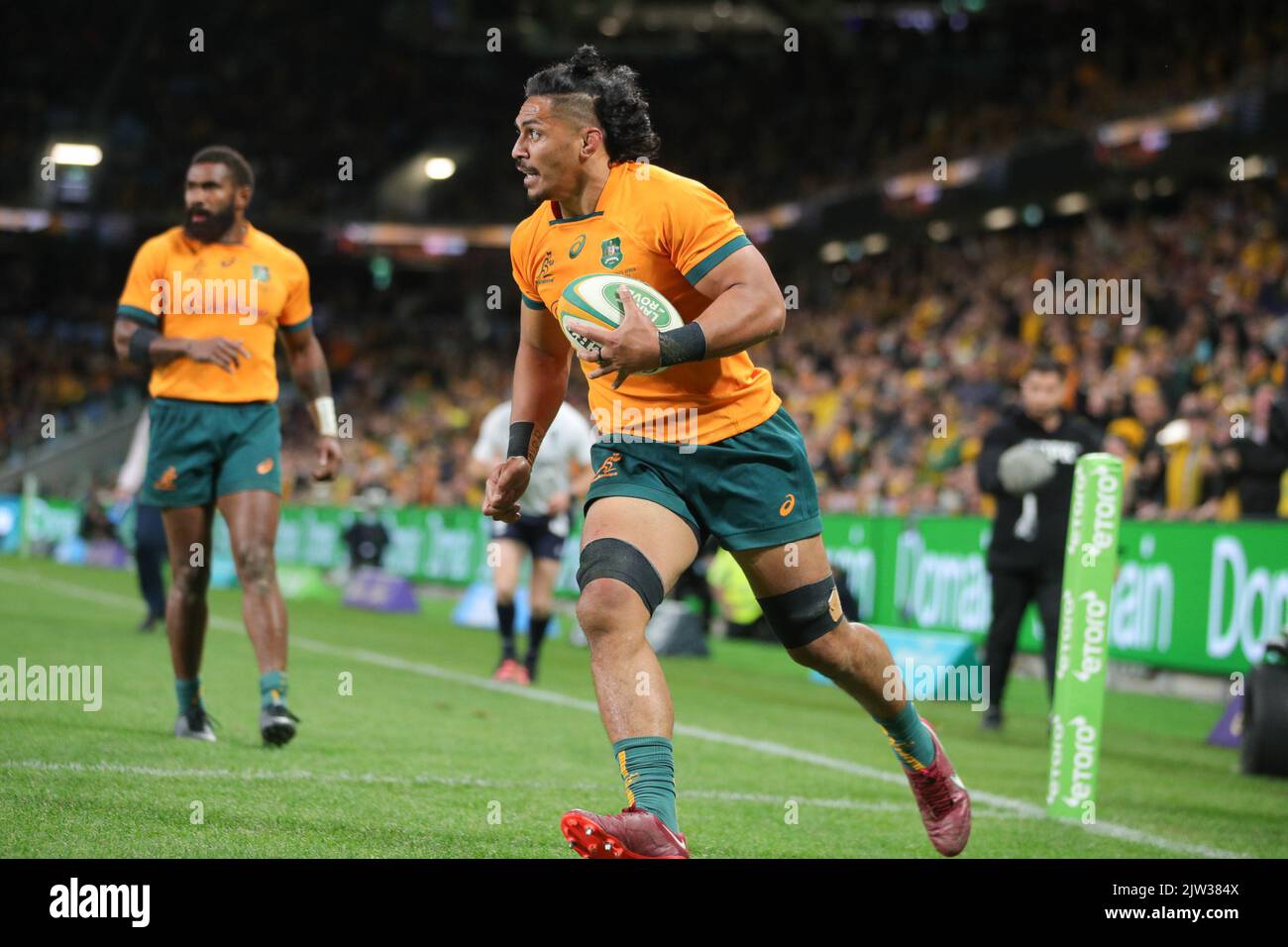 Sydney, Australia. 03rd Sep, 2022. Pete Samu of Wallabies scores a late ...