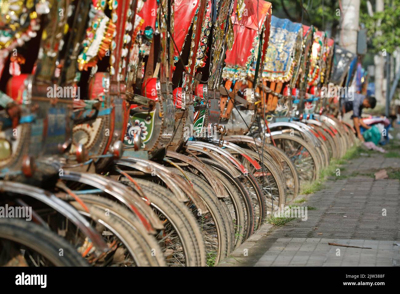 Dhaka, Bangladesh - September 03, 2022: Rows of rickshaws have been ...