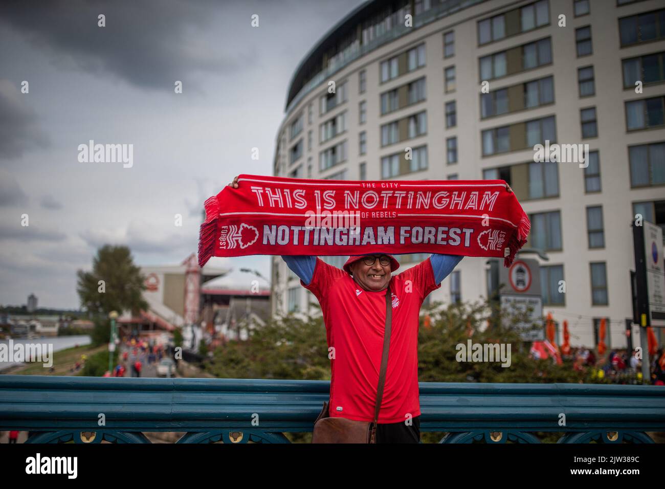 A general view of a Forest fan before the Premier League match ...