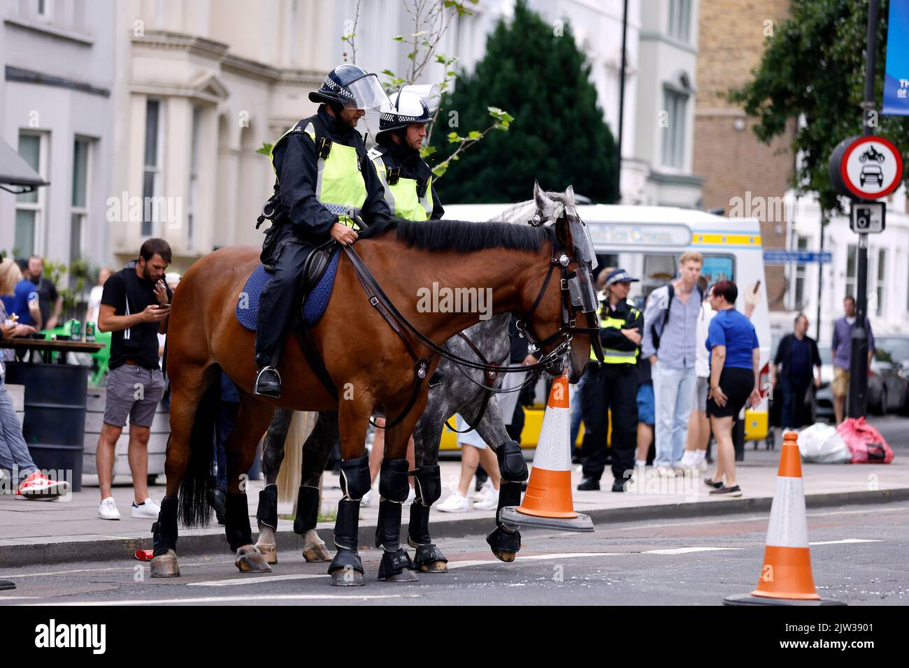 Mounted police outside the ground before the Premier League match at ...