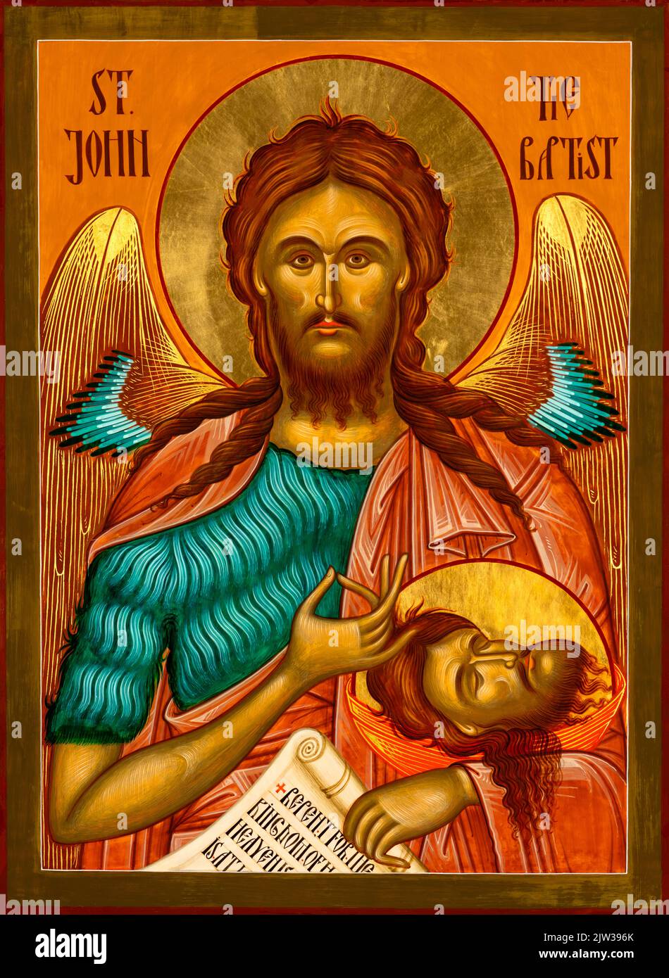 Byzantine Style Orthodox Icon depicting St. John the Baptist, the Angel ...