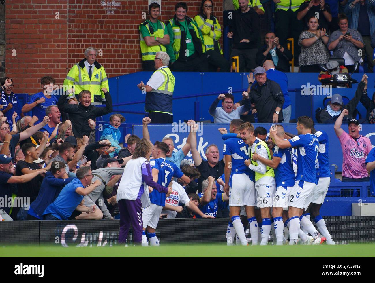 Everton's Conor Coady celebrates a goal that is ruled offside during ...
