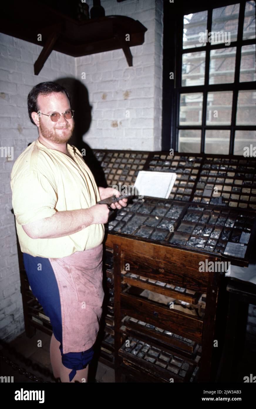 Williamsburg, CA. U.S.A. 9/1987. Colonial printer and binder Stock ...