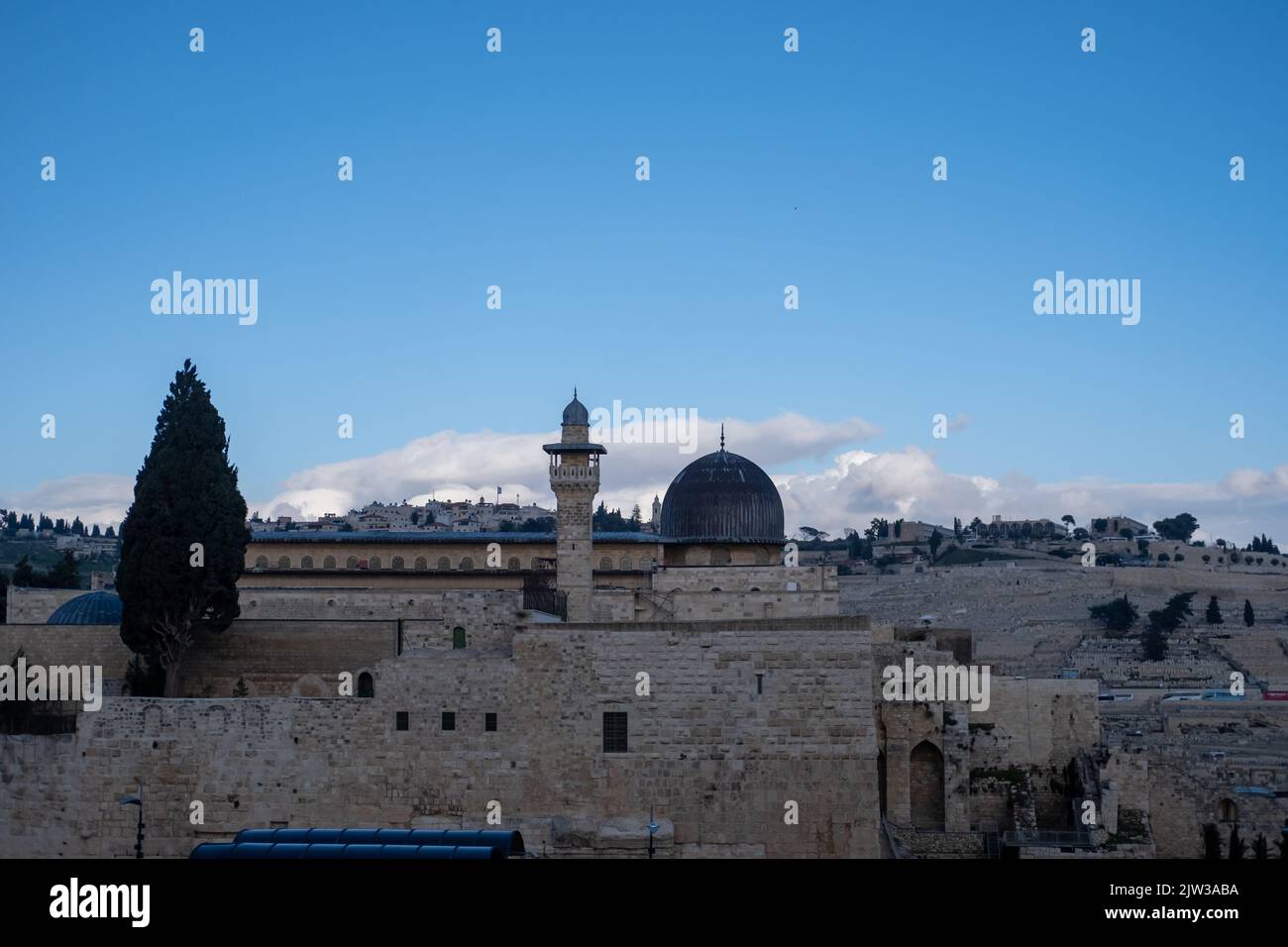 Old Sacred City of Jerusalem, Holy Mosque and Western Wall in the same ...