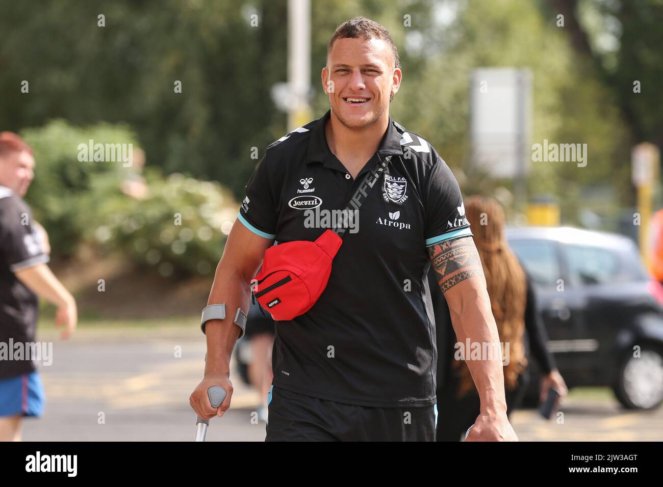 Kane Evans #16 of Hull FC arrives at MKM Stadium, Hull, United Kingdom ...