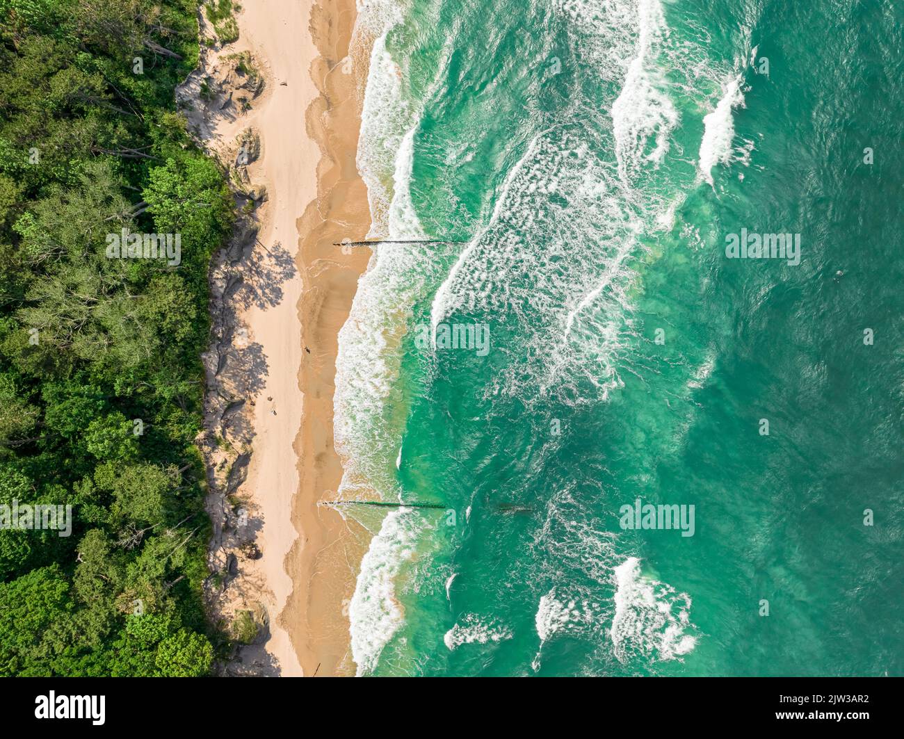 Stormy waves on Baltic sea in summer. Aerial view of nature. Tourism at ...
