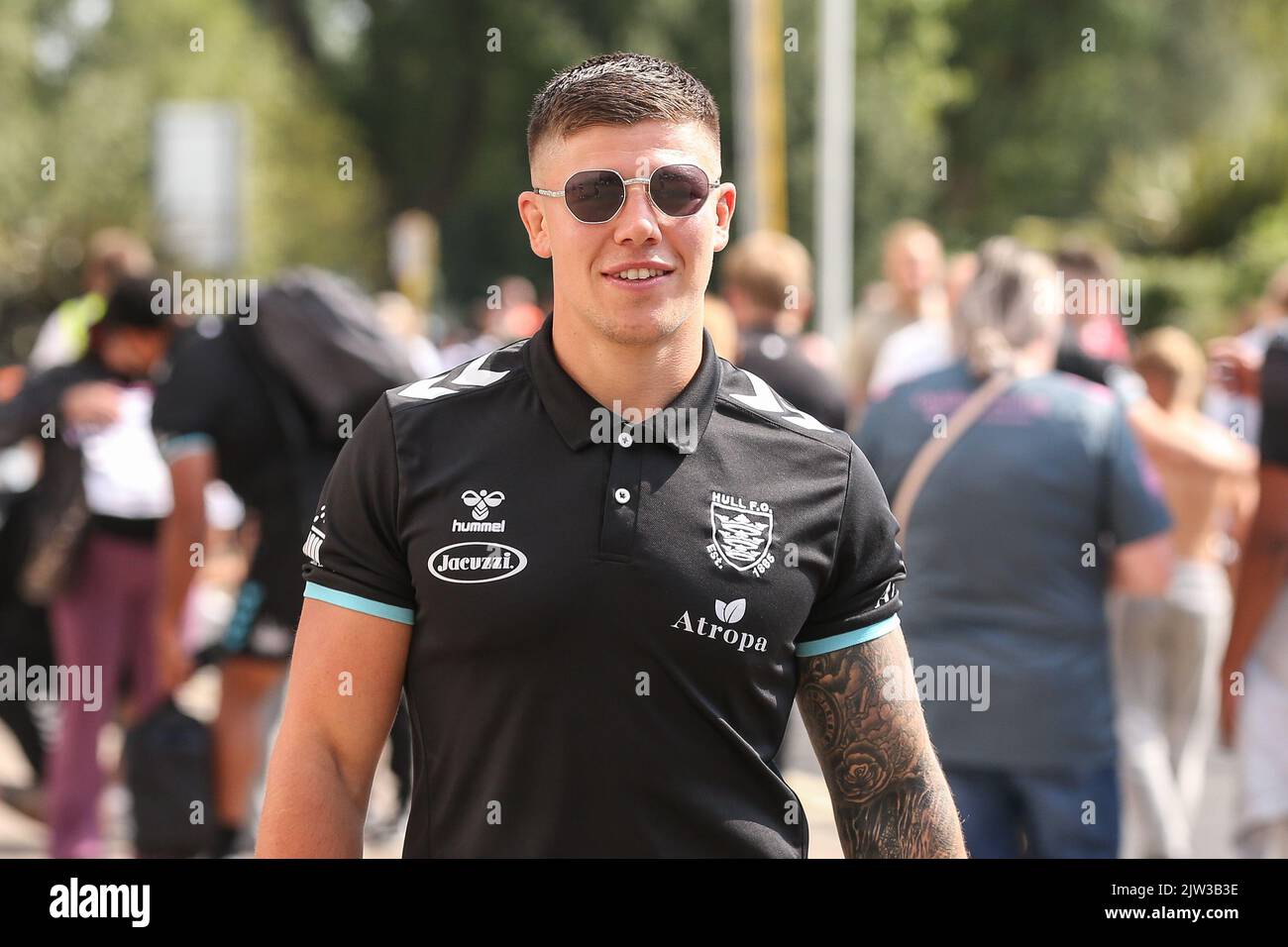 Joe Cator #15 of Hull FC arrives at MKM Stadium, Hull, United Kingdom ...