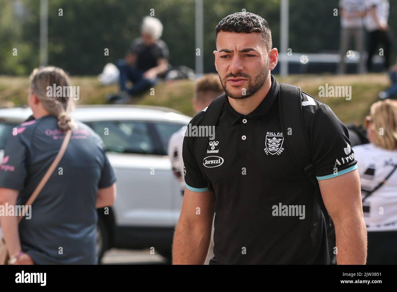 Jake Connor #1 of Hull FC arrives at MKM Stadium, Hull, United Kingdom ...