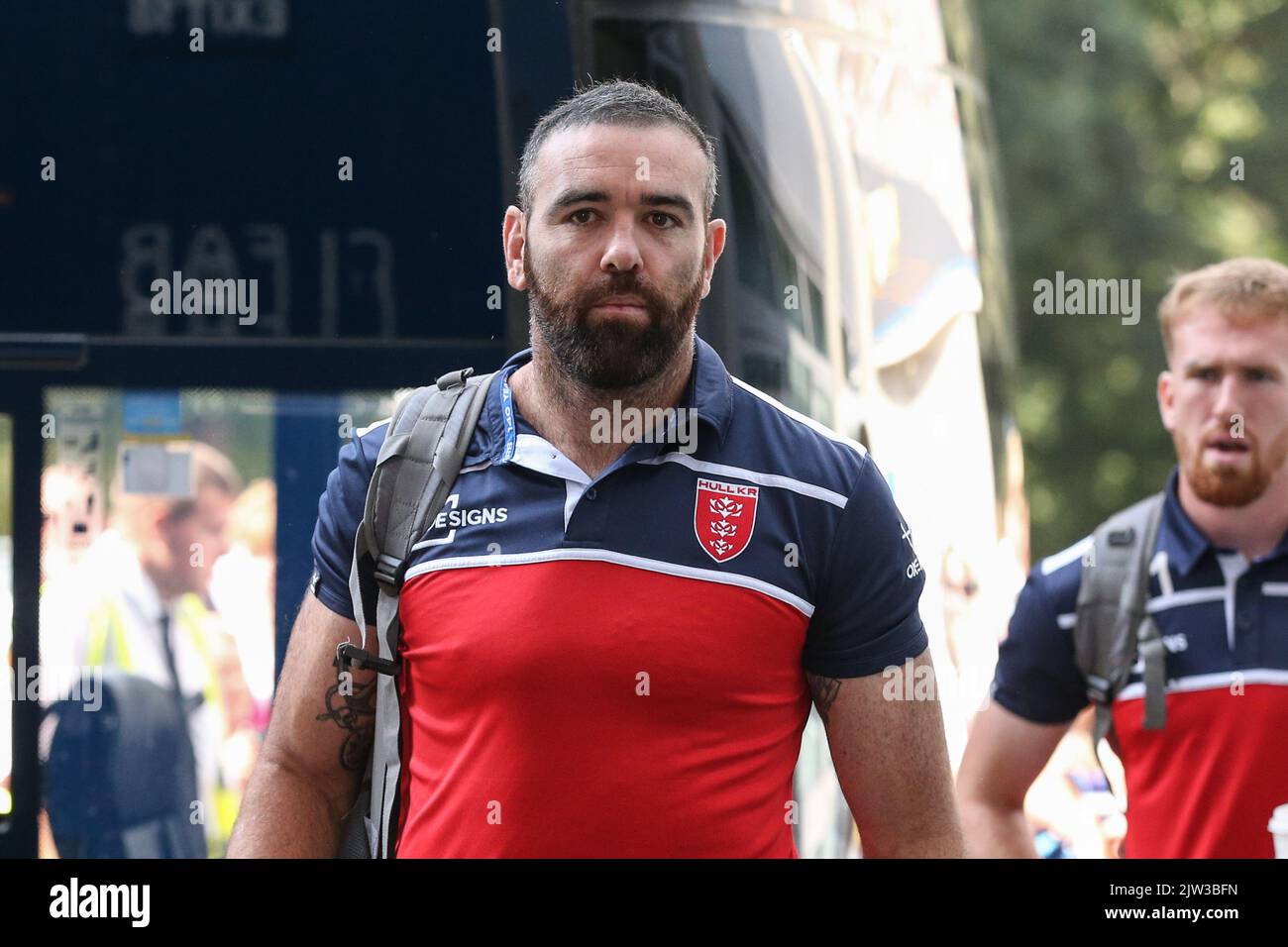 Kane Linnett #12 of Hull KR arrives at MKM Stadium, Hull, United ...