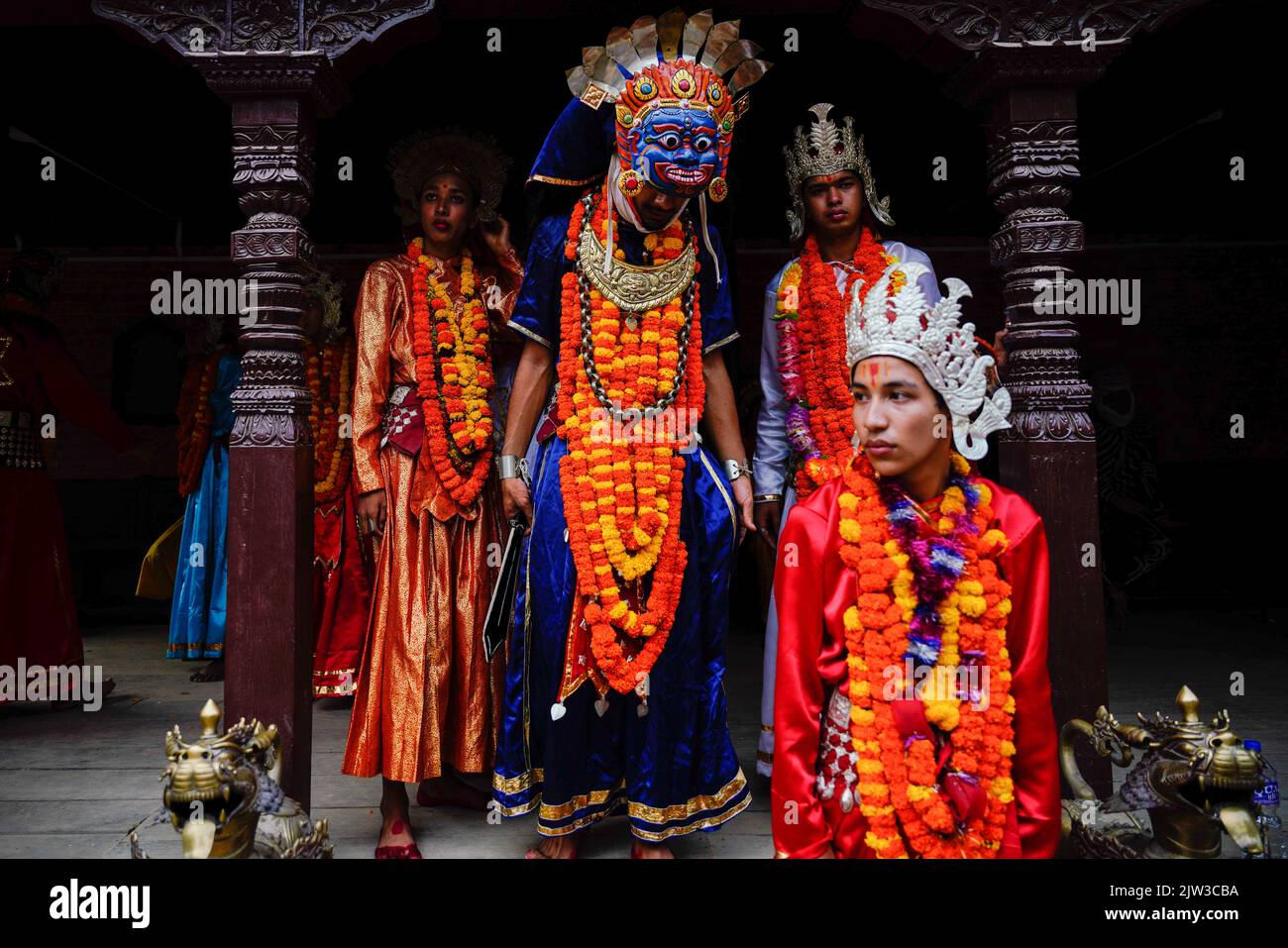 Lalitpur, Nepal. 03rd Sep, 2022. Masked dancers clad in traditional ...