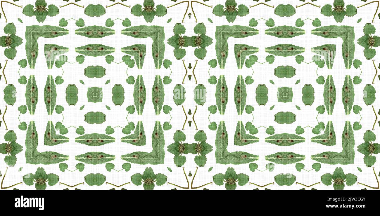 Foliage kaleidoscope seamless border pattern. Trendy optic fresh design ...