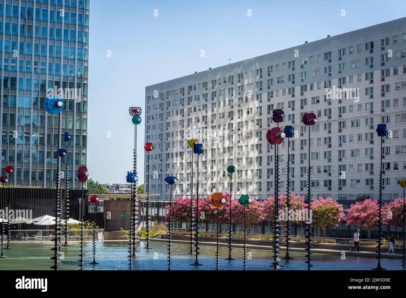 Takis' Pool with Bright Trees sculpture, La Defense, a major business ...