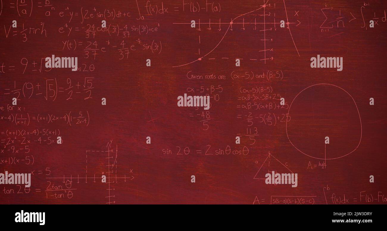 Image of mathematical equations on red background Stock Photo - Alamy
