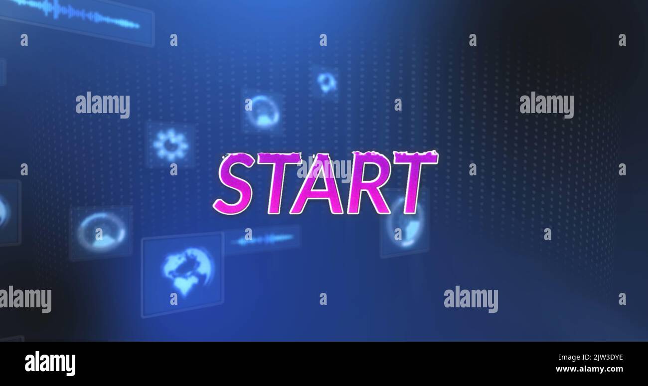Image of start text and data processing on blue background Stock Photo ...
