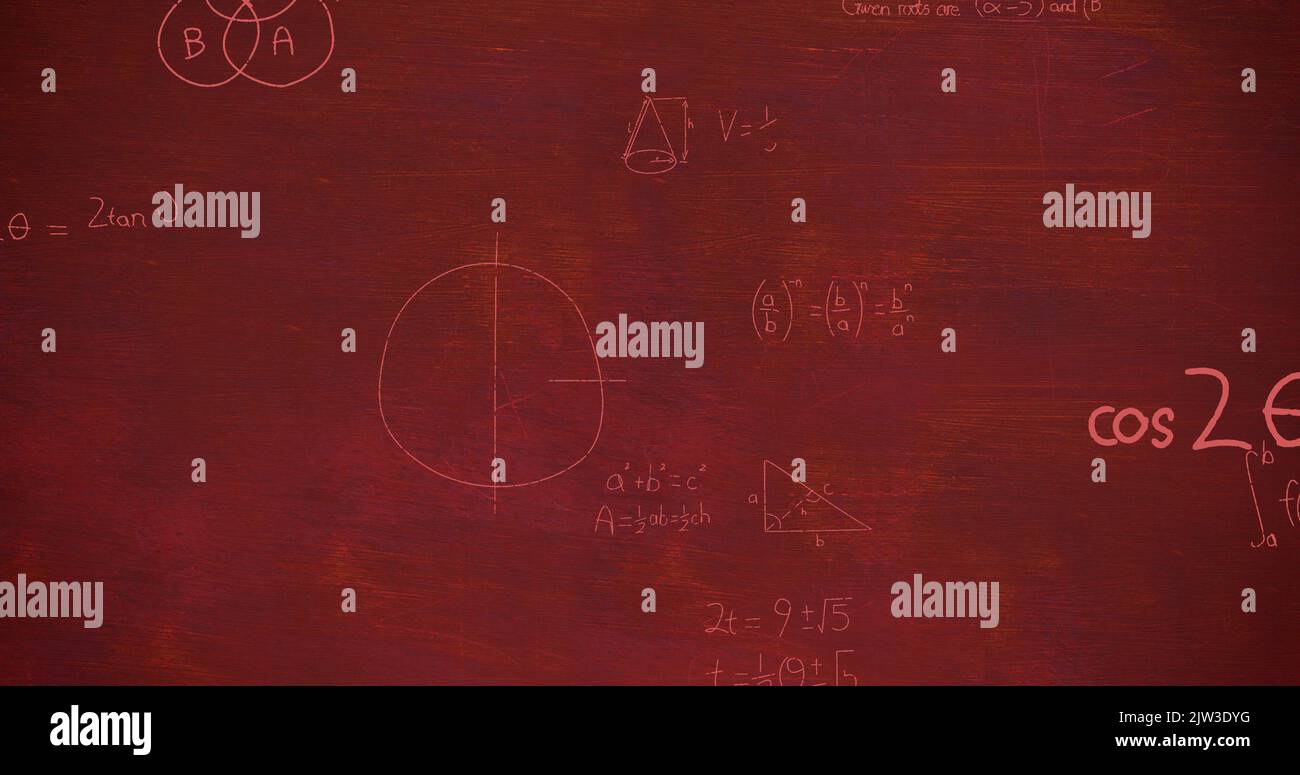 Image of mathematical equations on red background Stock Photo - Alamy