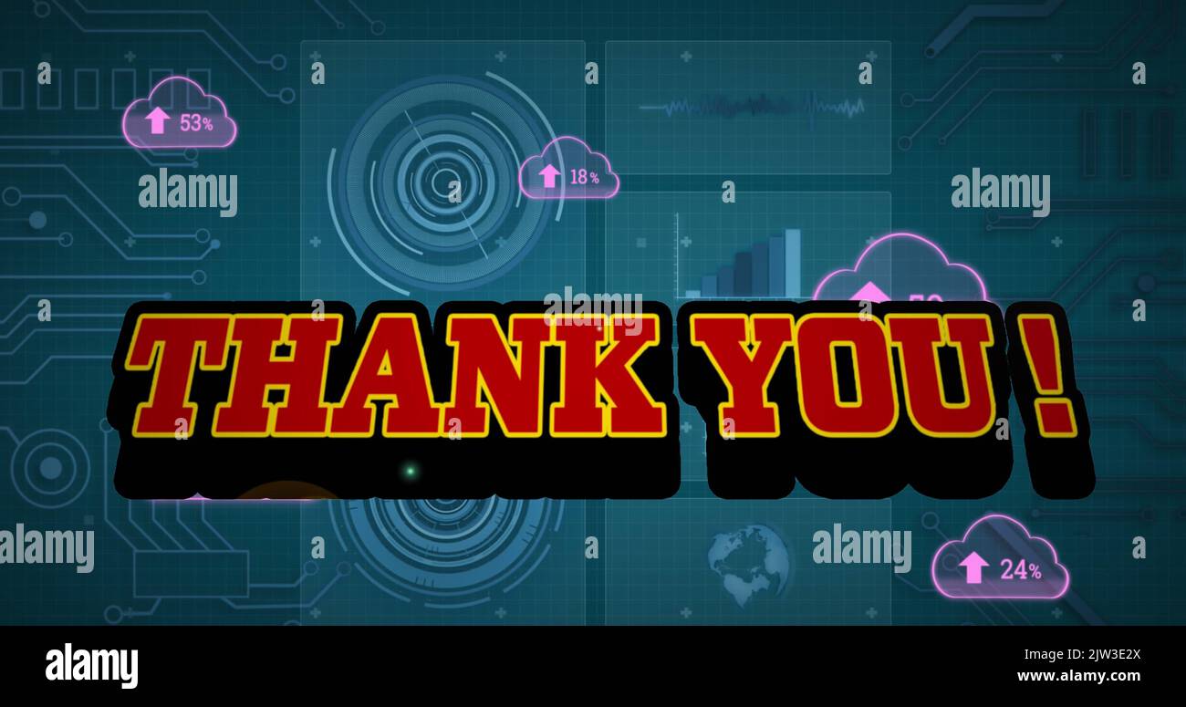 Image of thank you text and data processing on blue background Stock ...