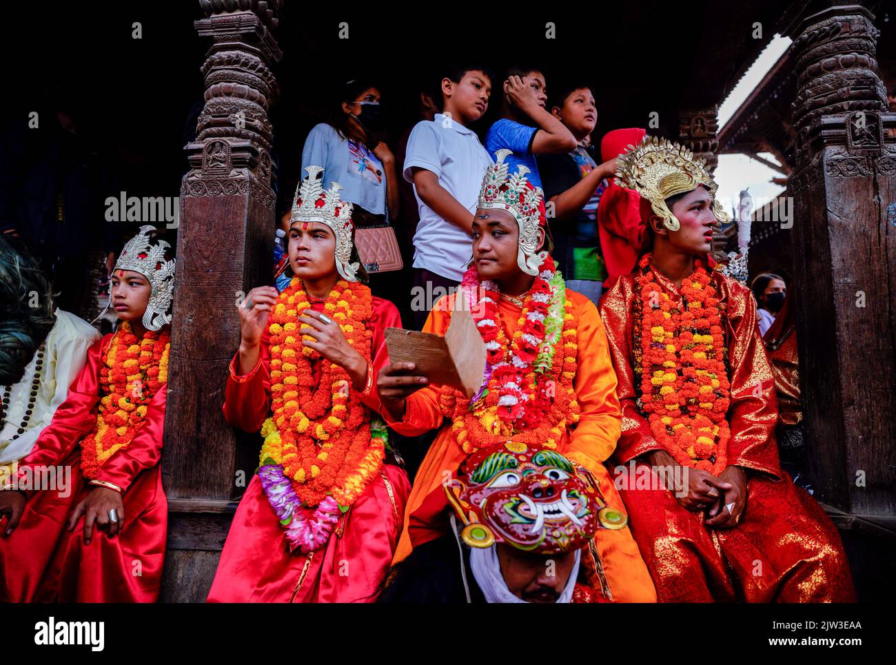 Nepal. 03rd Sep, 2022. Masked dancers clad in traditional attires take ...